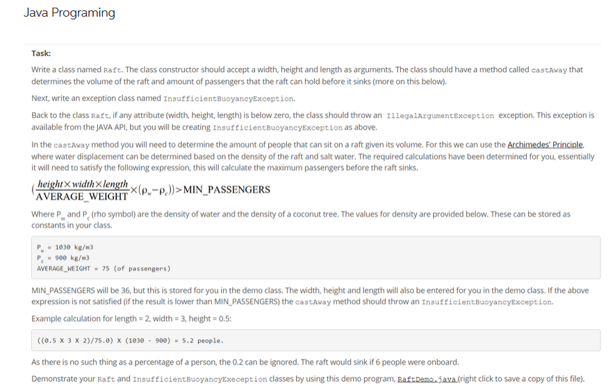 Solved Java Programing Task Write A Class Named Raft The 