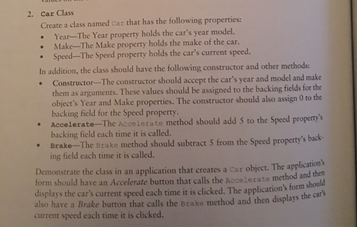 Solved Car Class Create a class named Car that has the | Chegg.com