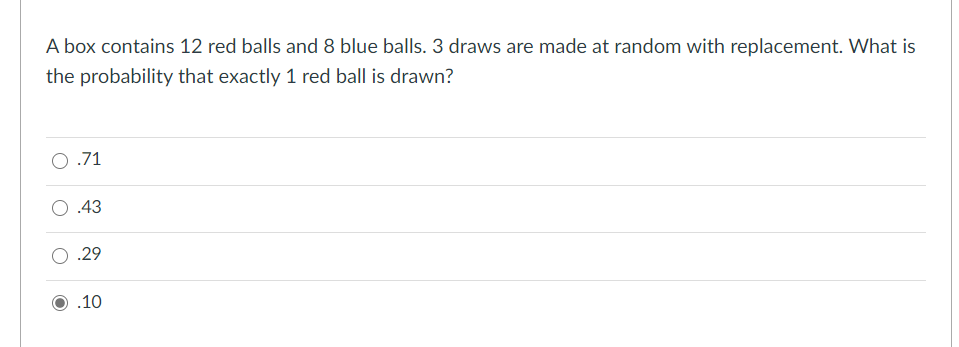 Solved A box contains 12 red balls and 8 blue balls. 3 draws | Chegg.com