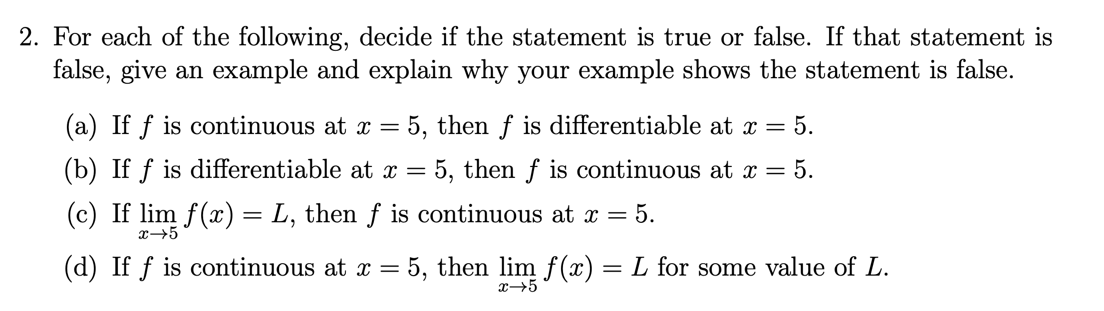 Solved 2. For each of the following, decide if the statement | Chegg.com