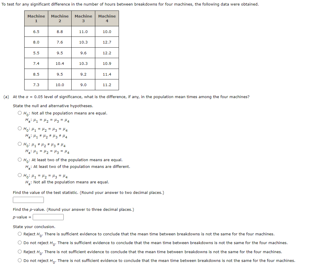 Solved (a) At the α=0.05 level of significance, what is the | Chegg.com