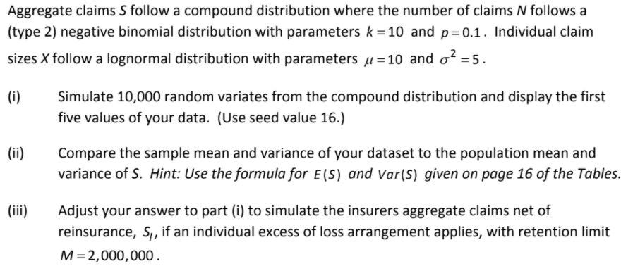 Solved Aggregate claims S follow a compound distribution | Chegg.com
