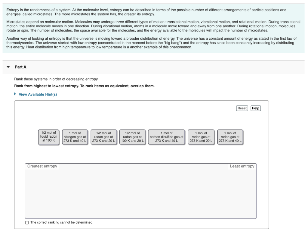 Solved Entropy is the randomness of a system. At the | Chegg.com