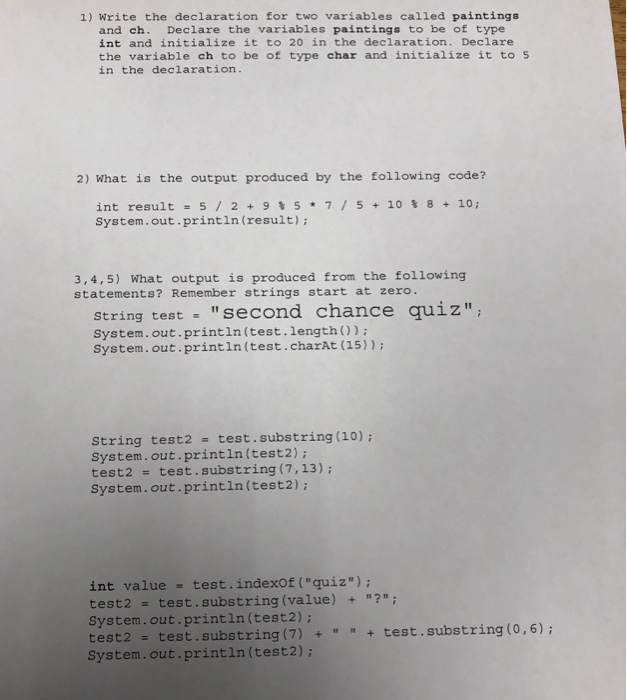Solved 1) Write the declaration for two variables called | Chegg.com