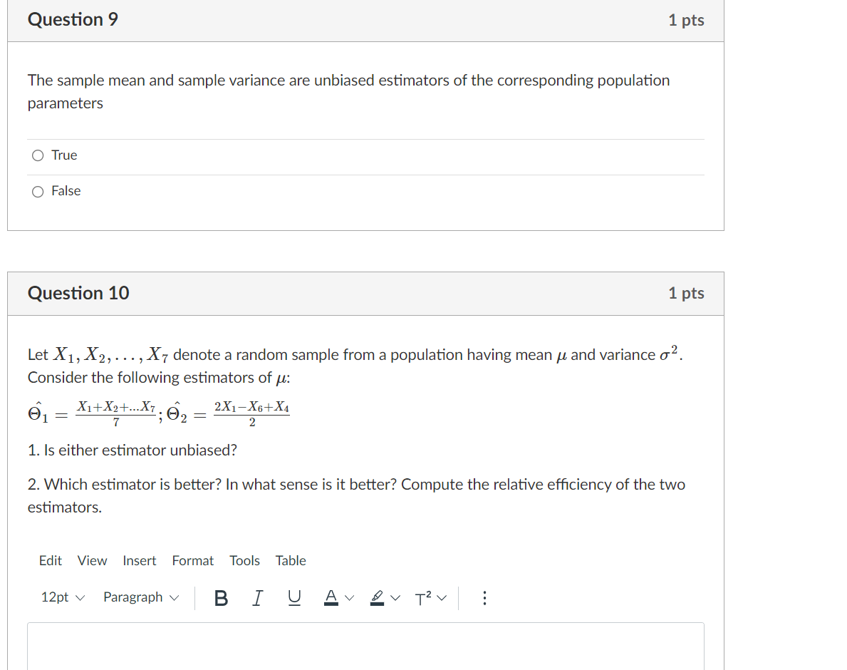 Solved Question 9 1 pts The sample mean and sample variance | Chegg.com