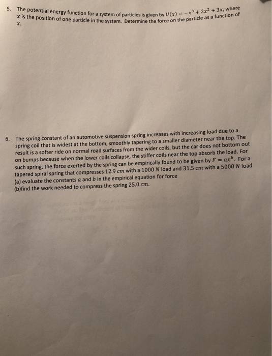 Solved 5. The potential energy function for a system of | Chegg.com