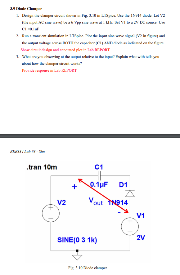 Solved 3.9 Diode Clamper 1. Design the clamper circuit shown | Chegg.com