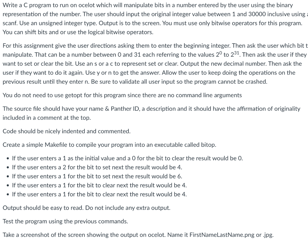 Solved Write a C program to run on ocelot which will | Chegg.com