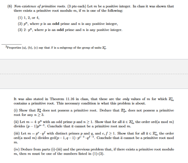 Solved (6) Non-eristence of primitive roots. (3 pts each) | Chegg.com