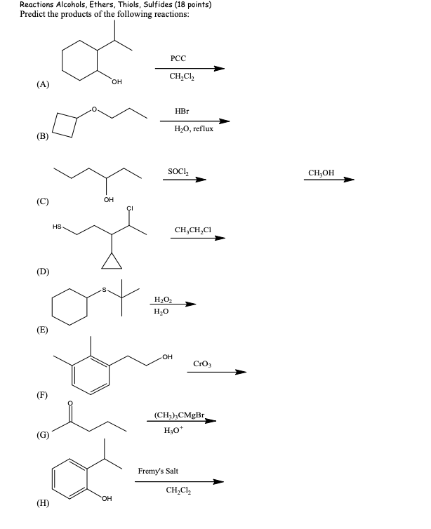 Solved Reactions Alcohols, Ethers, Thiols, Sulfides (18 | Chegg.com