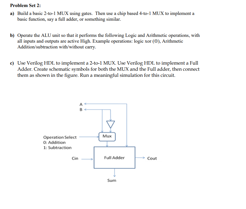 Solved Problem Set 2: a) Build a basic 2-to-1 MUX using | Chegg.com