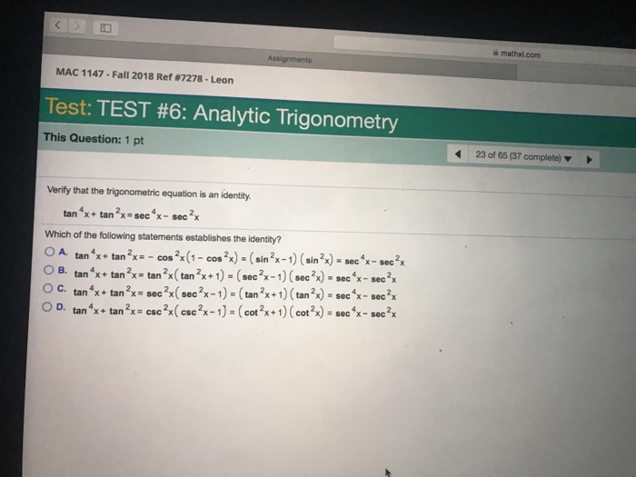 Solved mathxl.com MAC 1147-Fall 2018 Ref #7278-Leon Test: | Chegg.com
