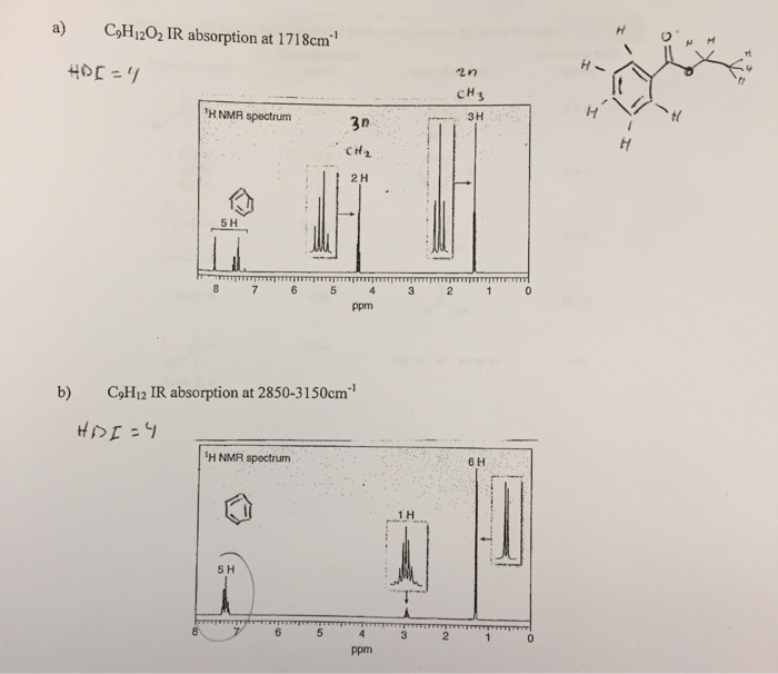 Solved a) C_9H_12O_2 IR absorption at 1718cm^-1 b) C_9H_12 | Chegg.com