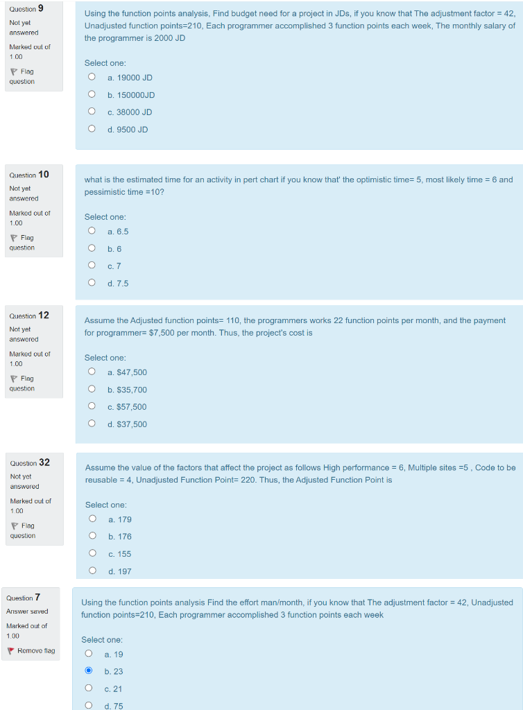 Solved Question 9 Not Yet Using The Function Points Chegg