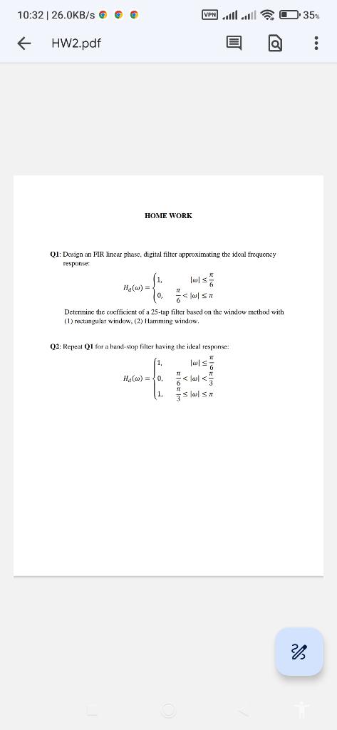 Solved Q1: Design an FIR lincar phasc, digital filter | Chegg.com