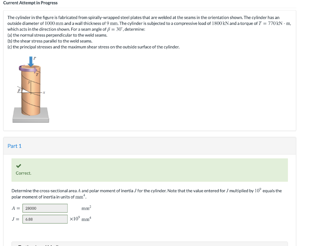 Solved Current Attempt in Progress The cylinder in the | Chegg.com