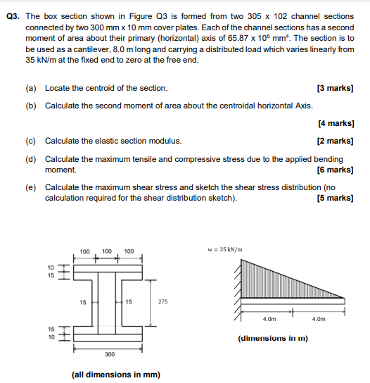 Solved Q3. The box section shown in Figure 23 is formed from | Chegg.com