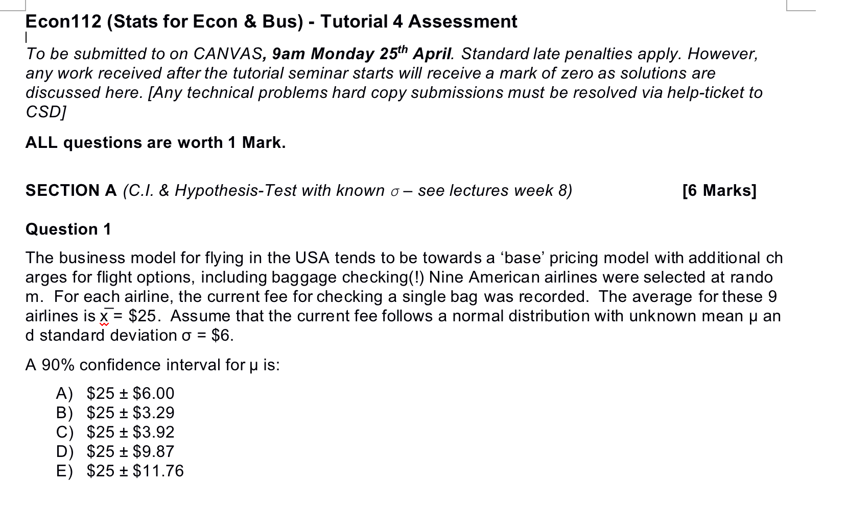 Solved Econ112 (Stats for Econ & Bus) - Tutorial 4 | Chegg.com