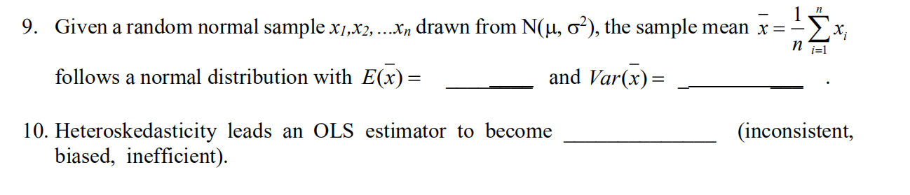 Solved 9. Given a random normal sample x1,x2,...Xn drawn | Chegg.com