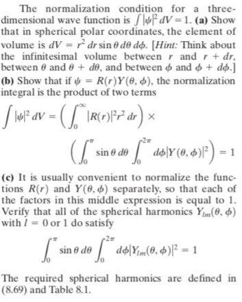 Solved The normalization condition for a three- dimensional | Chegg.com