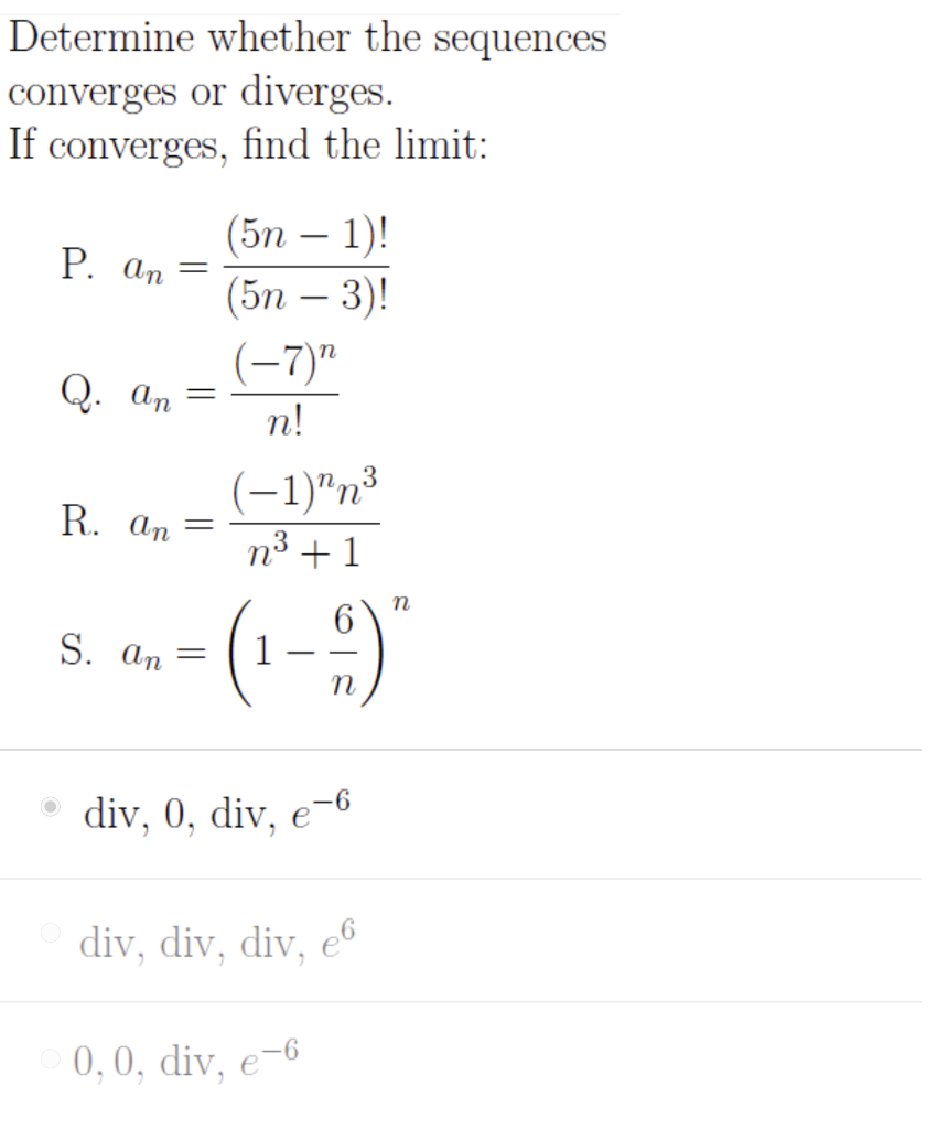 Solved Determine whether the sequences converges or | Chegg.com
