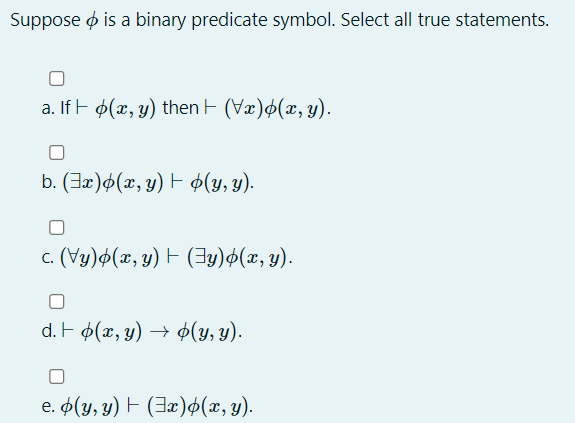 Solved Suppose o is a binary predicate symbol. Select all | Chegg.com