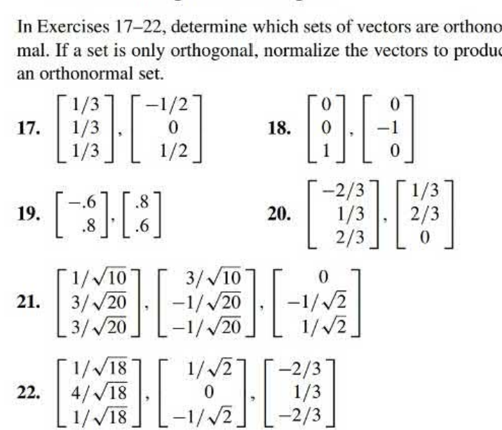 In Exercises 17-22, determine which sets of vectors | Chegg.com