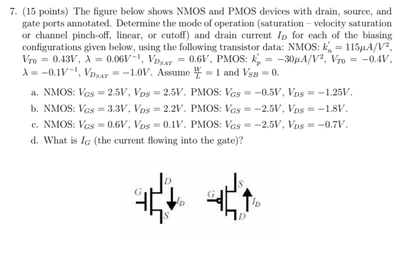 Solved 7. (15 points) The figure below shows NMOS and PMOS | Chegg.com