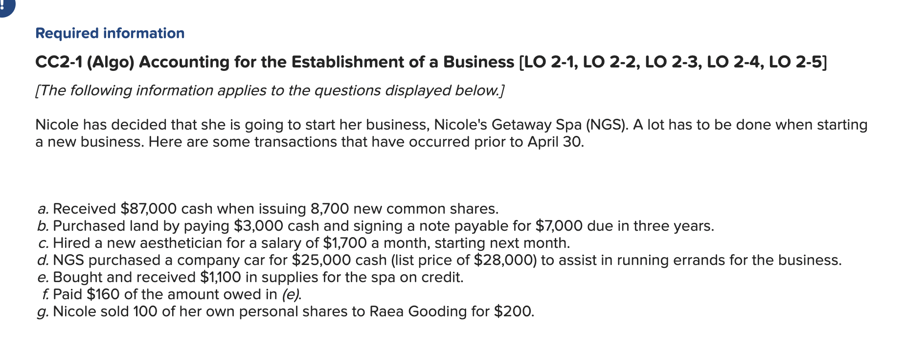 Solved Required information CC2-1 (Algo) Accounting for the | Chegg.com
