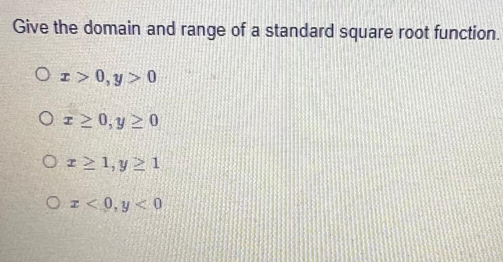 Solved Give the domain and range of a standard square root | Chegg.com