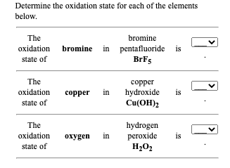 Solved Determine the oxidation state for each of the | Chegg.com