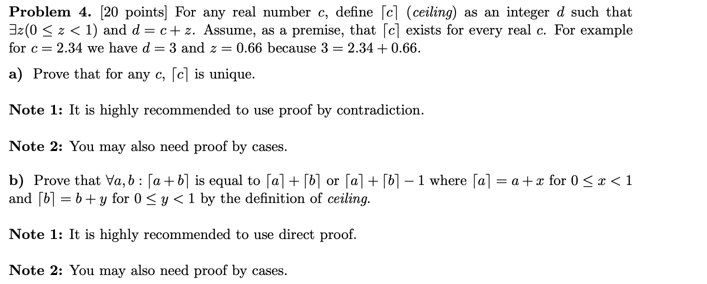 Solved Problem 4. (20 points] For any real number c, define | Chegg.com