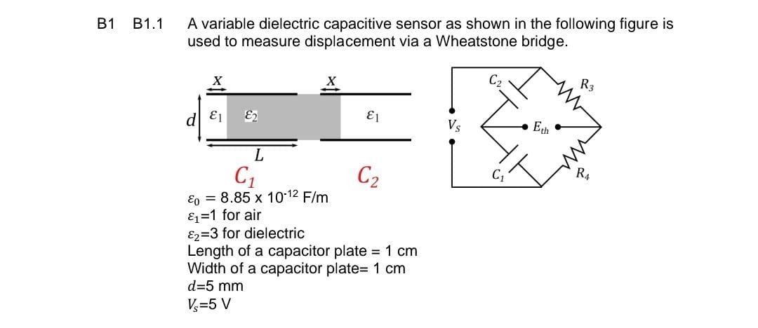 Solved B1 B1.1 A variable dielectric capacitive sensor as | Chegg.com