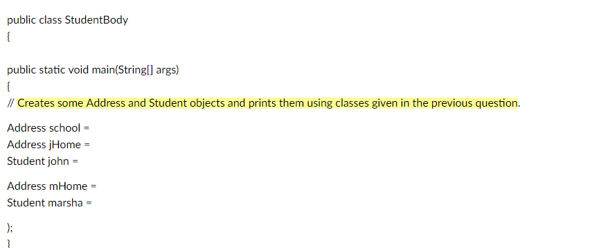 Solved public class Address private String streetAddress, | Chegg.com