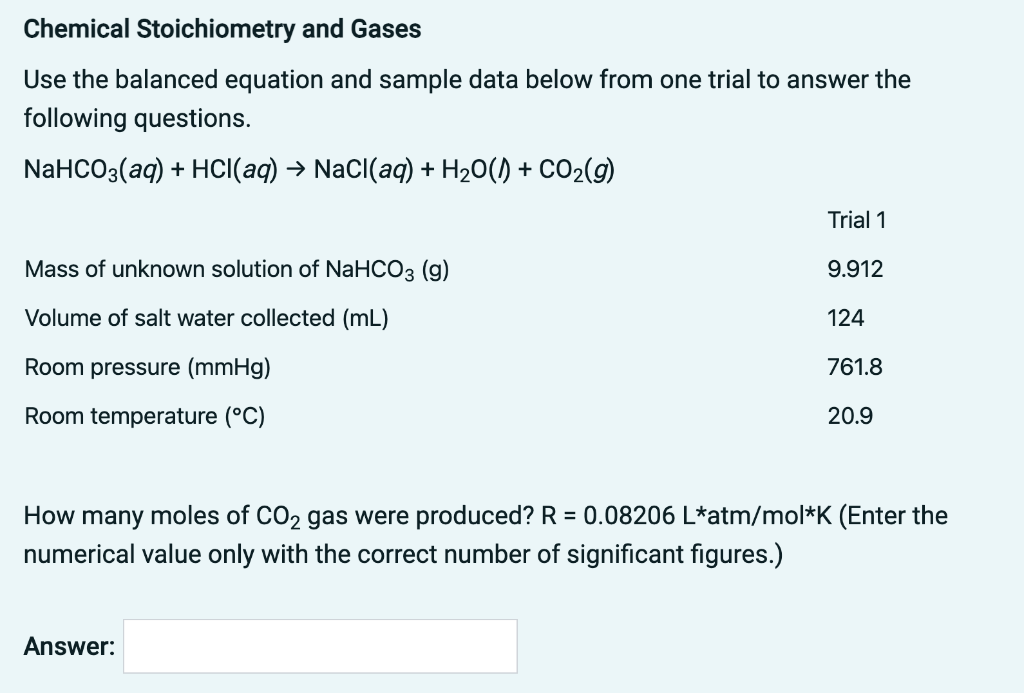 Solved Chemical Stoichiometry and Gases Use the balanced | Chegg.com