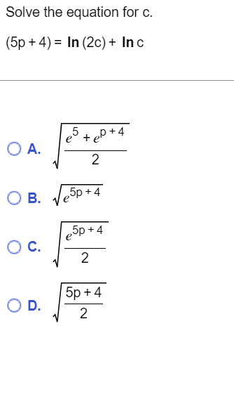 Solved Solve the equation for s. ln(7s−6)=r−3 A. 9+r7 B. | Chegg.com