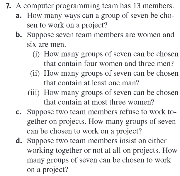 Solved 7. A computer programming team has 13 members. a. How | Chegg.com