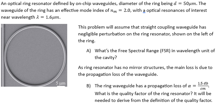 Solved An optical ring resonator defined by on-chip | Chegg.com