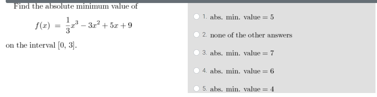 Solved Find the absolute minimum value of 1 1. abs. min. | Chegg.com