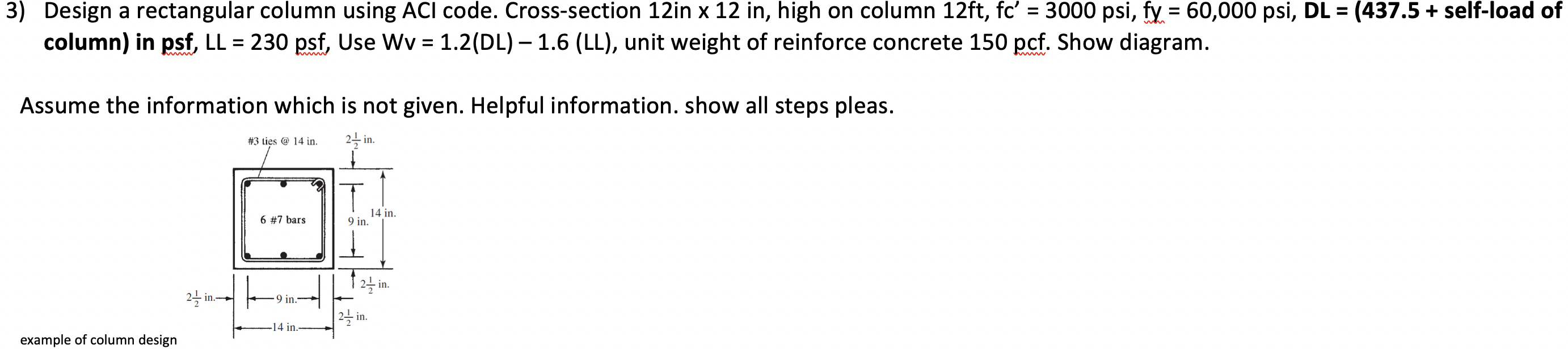Solved 3) Design a rectangular column using ACI code. | Chegg.com