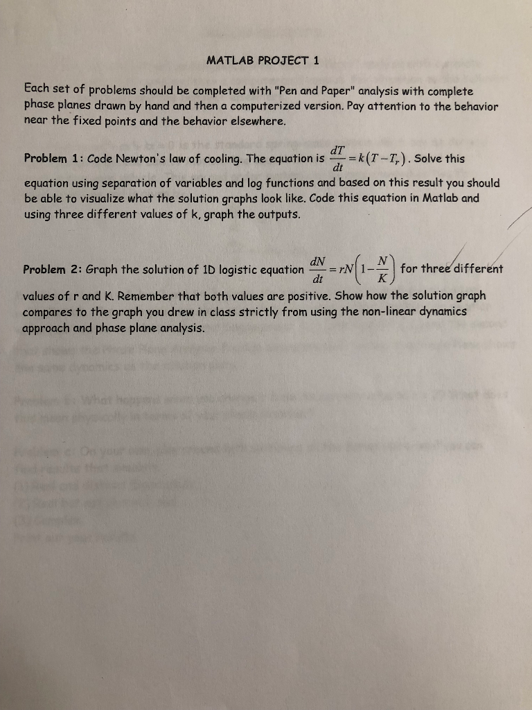 MATLAB PROJECT 1 Each set of problems should be | Chegg.com