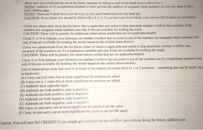 Solved - Show how you would add the two 8-bit binary numbers | Chegg.com