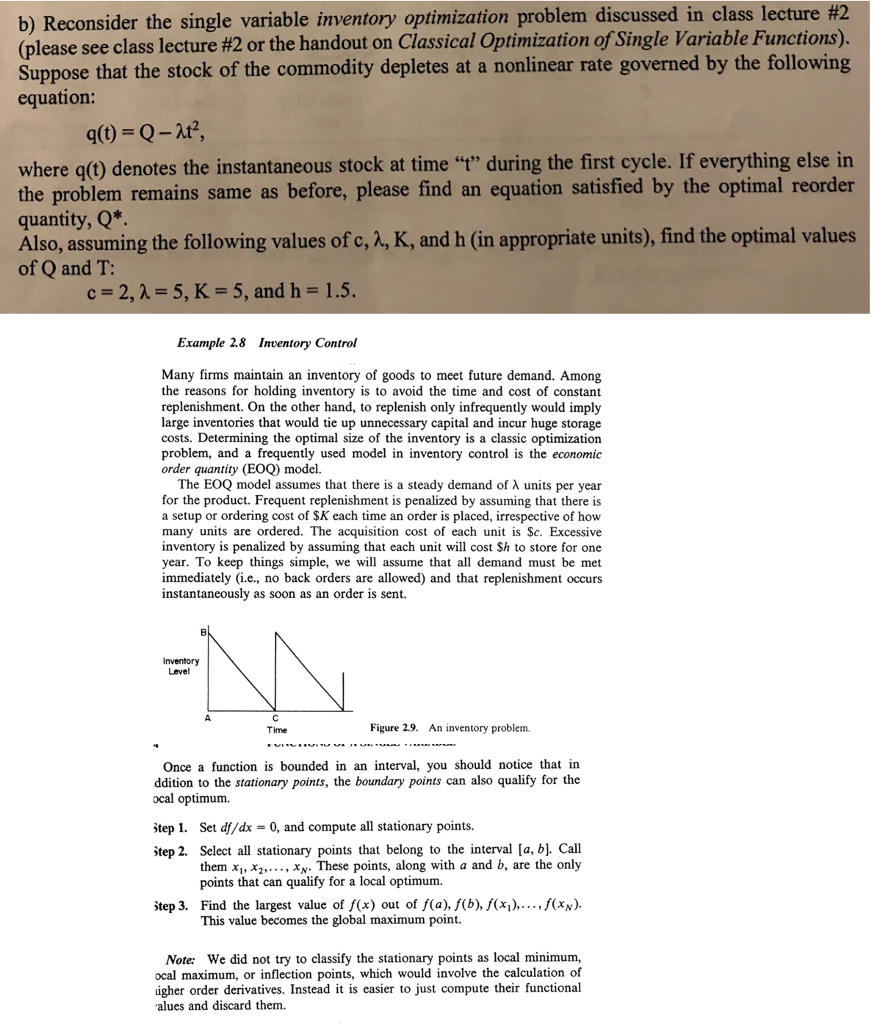 Solved b) Reconsider the single variable inventory | Chegg.com