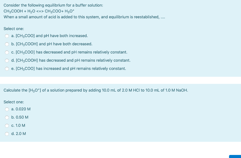 Solved Consider the following equilibrium for a buffer | Chegg.com