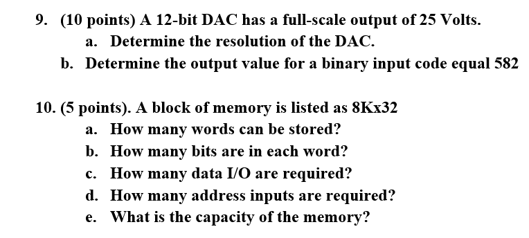 Solved 9. (10 points) A 12-bit DAC has a full-scale output | Chegg.com
