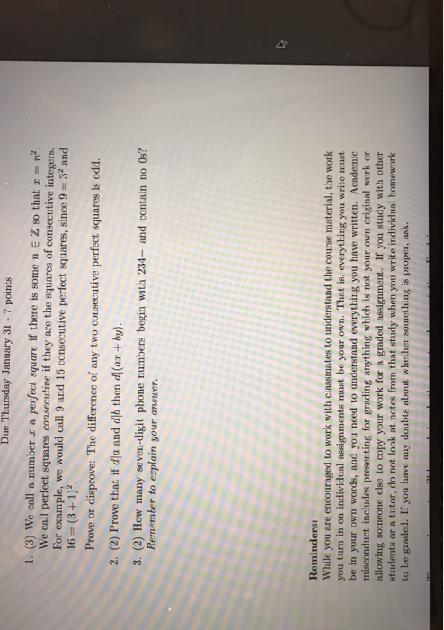 Solved Due Thursday January 31 -7 points 1. (3) We call a | Chegg.com