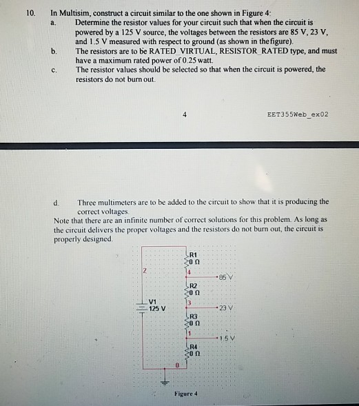 Solved 10. In Multisim, construct a circuit similar to the | Chegg.com