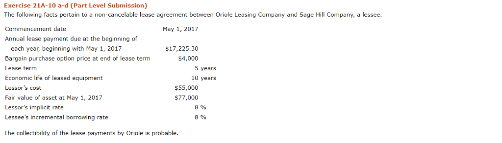 Solved Exercise 21A-10 a-d (Part Level Submission) The | Chegg.com