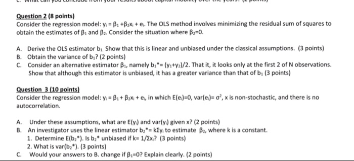 Solved Question 2 (8 points) Consider the regression | Chegg.com