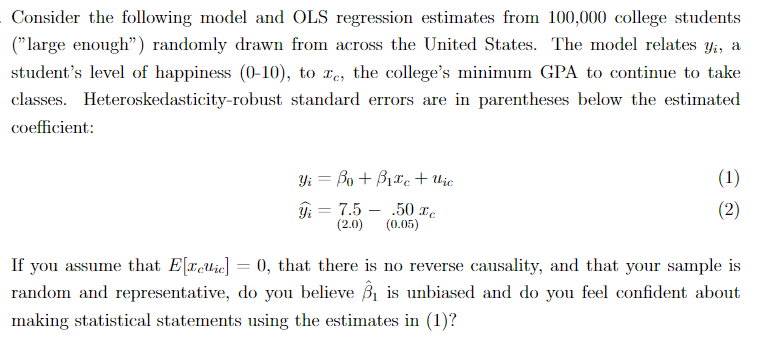 Solved Consider the following model and OLS regression | Chegg.com